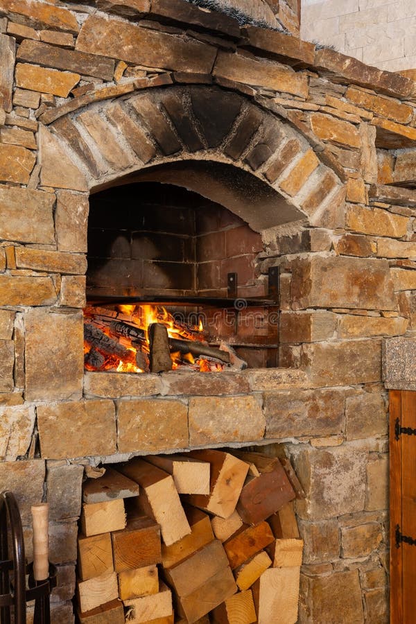 Oven with Burning Firewood for Barbeque Stock Image - Image of view ...