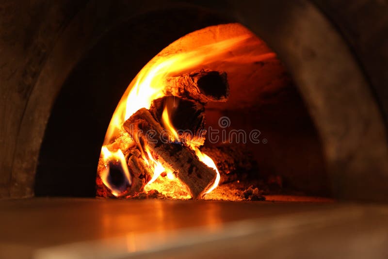 Oven with Burning Firewood in Restaurant Kitchen Stock Image - Image of ...