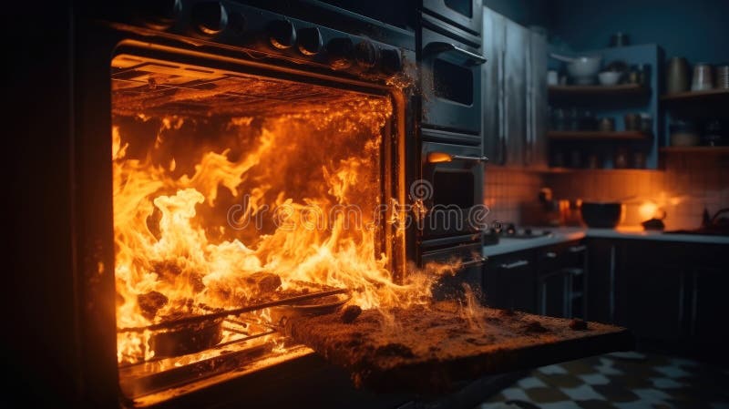 The Oven Caught Fire in the Kitchen during Cooking, Smoke and Soot ...