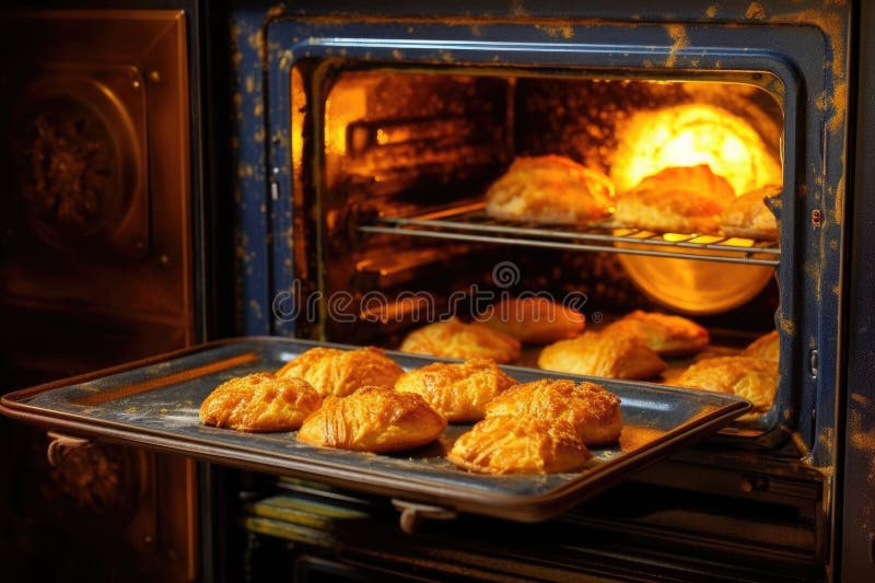 Oven Door Open, Revealing Golden Baked Biscuits Stock Photo - Image of ...