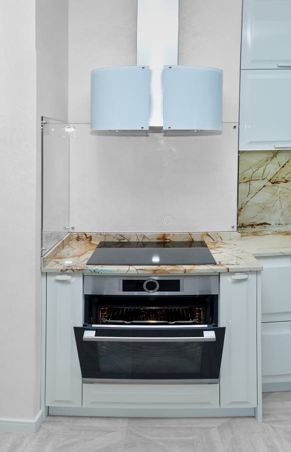 Oven with Extractor Fan in the Kitchen. Minimalism Stock Image - Image ...