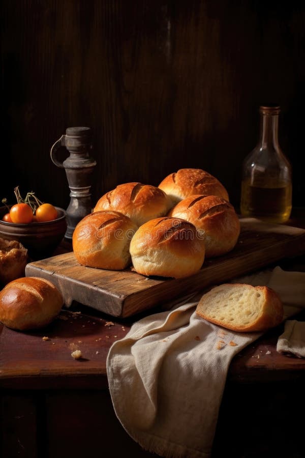 Oven-fresh Bread on a Classic Board Stock Illustration - Illustration ...