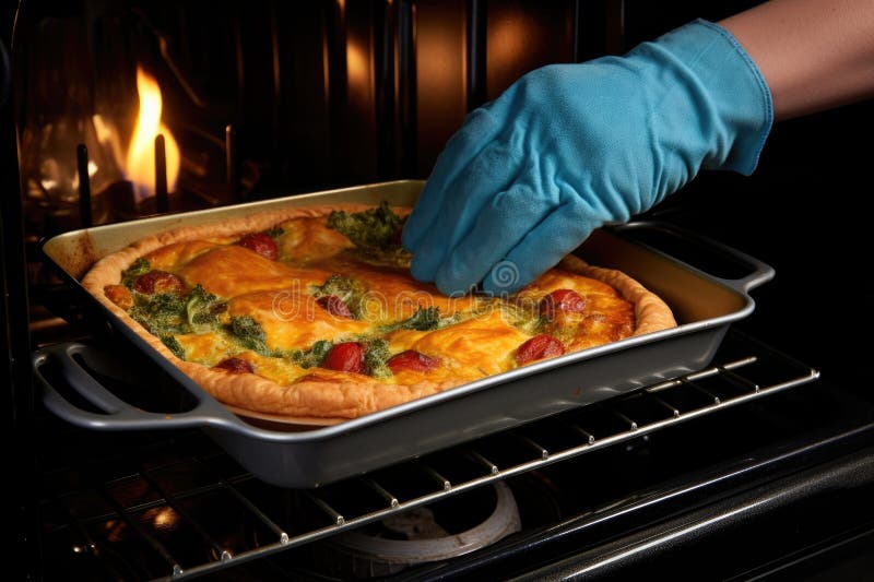 Oven Mitts Holding a Hot Quiche Pan Stock Illustration - Illustration ...