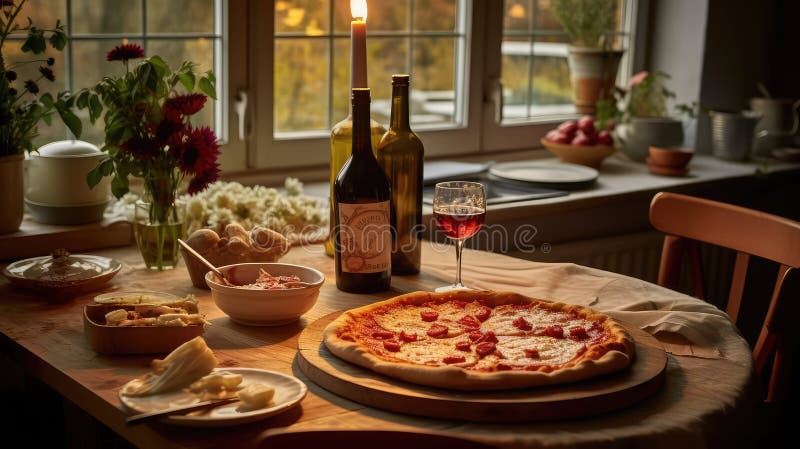 Oven pizza table stock illustration. Illustration of generated - 330478132