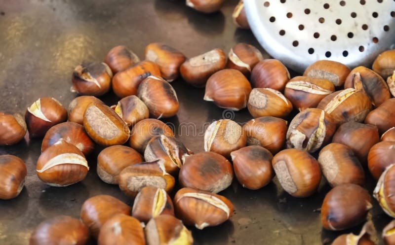 Oven Roasted Chestnuts on a Grill Stock Image - Image of kitchen, fruit ...