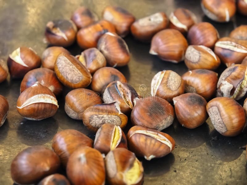 Oven Roasted Chestnuts on a Grill Stock Photo - Image of dinner ...