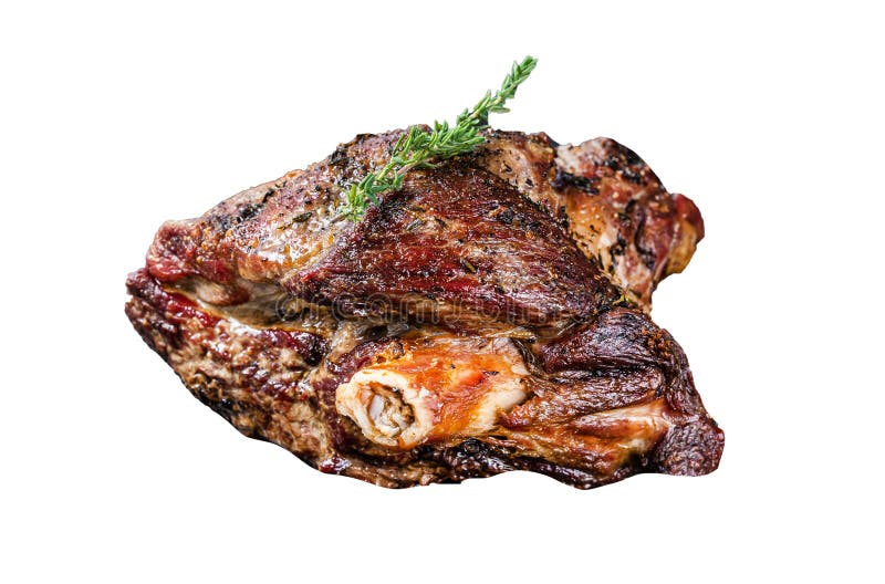 Roasted Lamb Mutton Whole Leg in a Baking Dish. Isolated, White ...