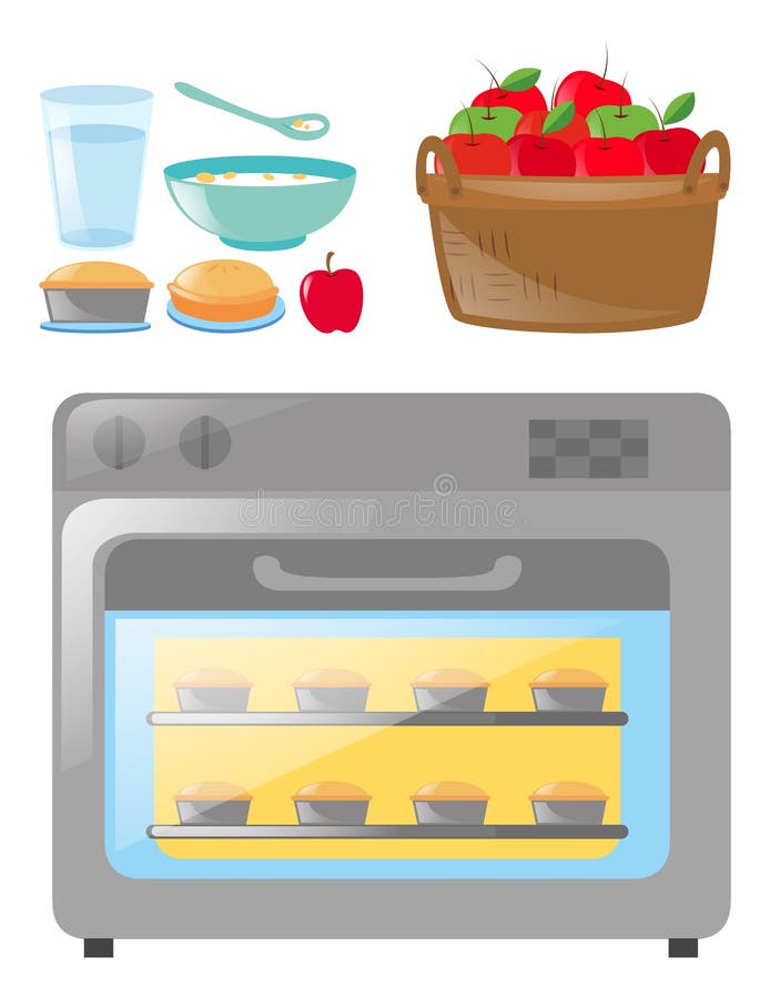 Oven and set of food stock vector. Illustration of clipart - 78349302