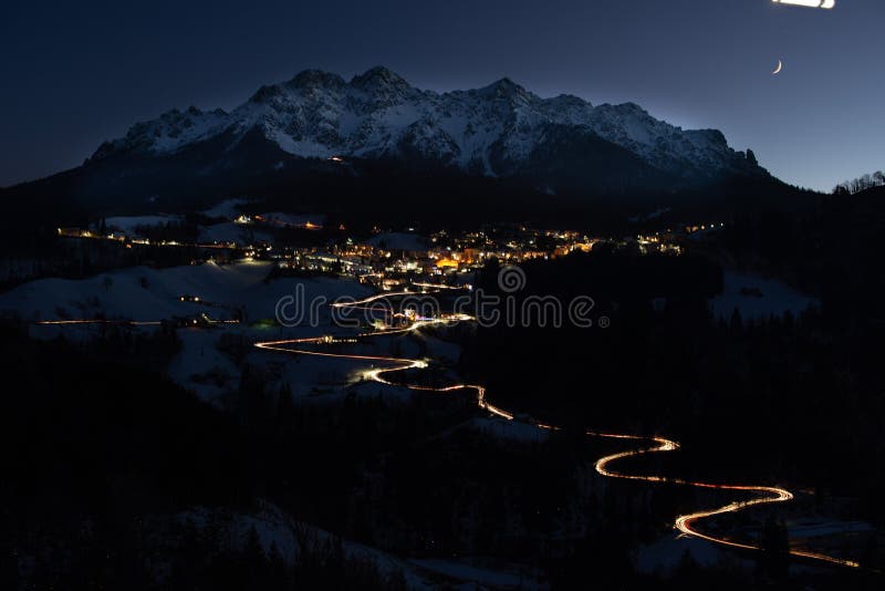 Over the hill at night stock photo. Image of light, christmas - 205270994