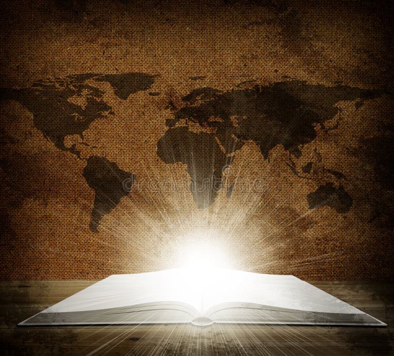 Over an Open Book is a Map of the Earth Stock Photo - Image of book ...