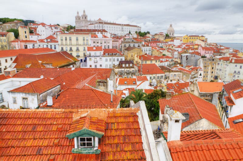 Over the Red Roofs of Lisboa, Portugal Stock Image - Image of church ...