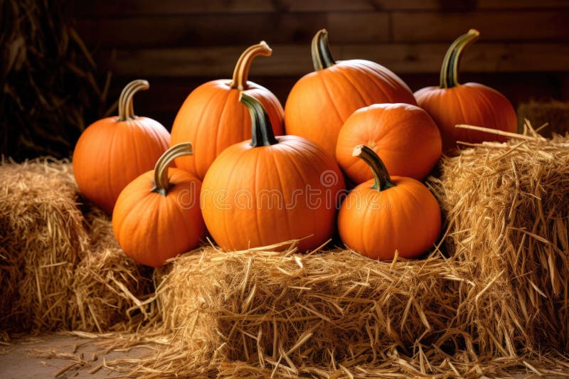 Over-ripe Pumpkins on a Pile of Hay Stock Illustration - Illustration ...