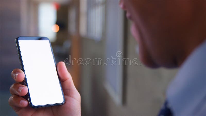Over the Shoulder Close Up Shot of Businessman Using Blank Screen ...