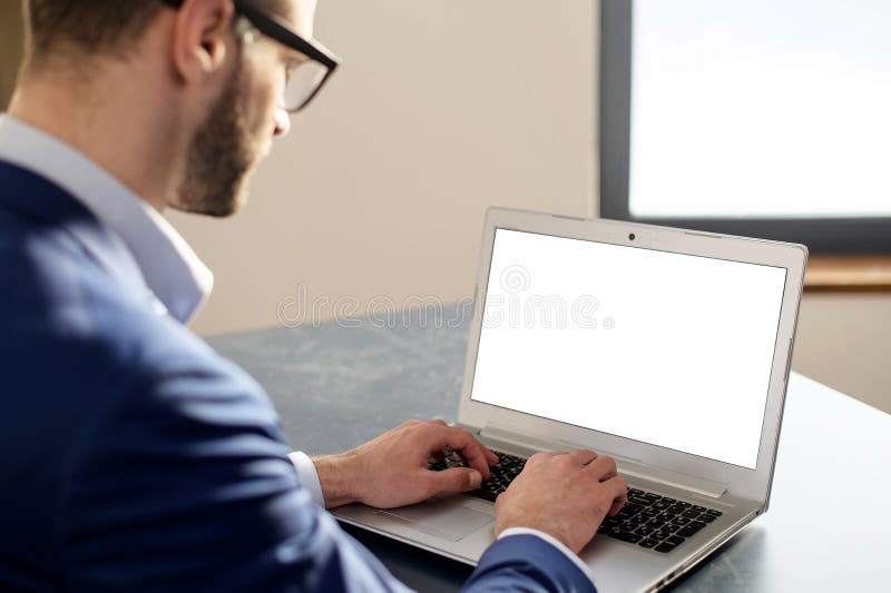 Over the Shoulder Photo of Man Sitting in Front of a Laptop Stock Image ...