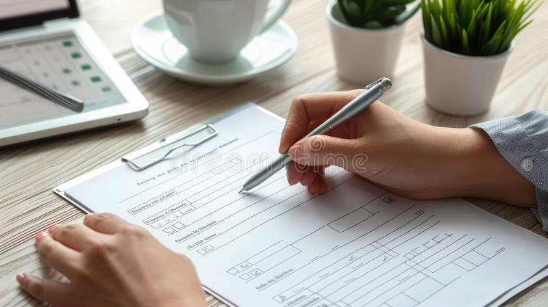 Over-the-shoulder Shot of Paper Consumer Survey Form Completion on Desk ...