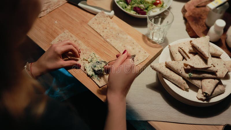 Over Shoulder Shot: Professional Chef Spreading Creamy Sauce on ...