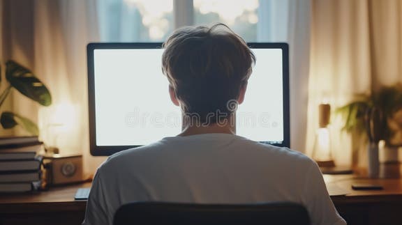 Over Shoulder Shot of a Young Man Using Computer Laptop Stock Photo ...