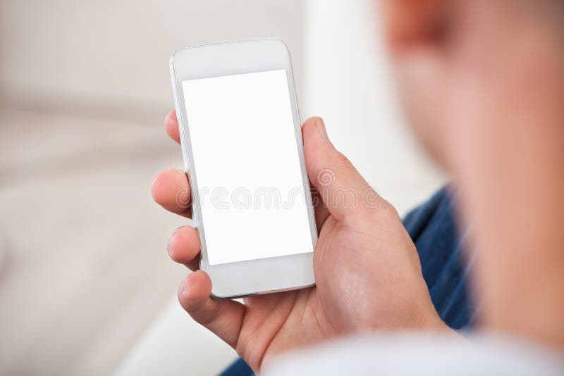 Over the Shoulder View of the Blank Screen on a Smartphone Stock Image ...