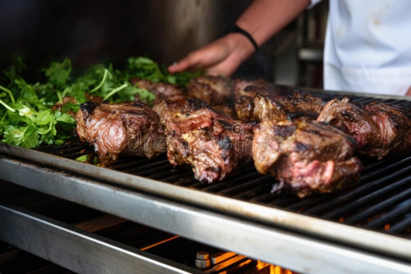 Over the Shoulder View of a Chef Grilling Lamb Chops Stock Photo ...
