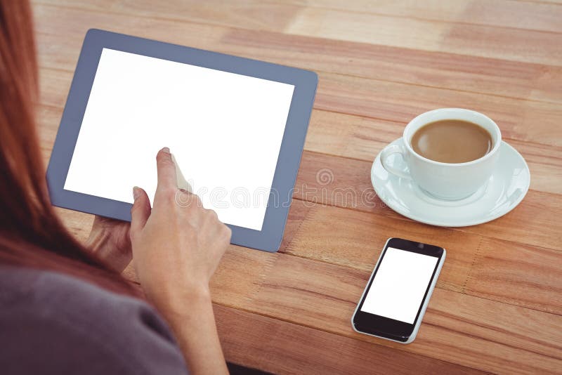 Over Shoulder View of Hipster Woman Using Tablet Stock Photo - Image of ...