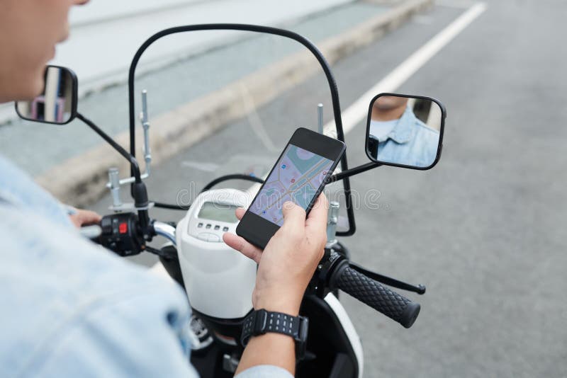 Moped Driver Navigating with Online App Stock Image - Image of ...