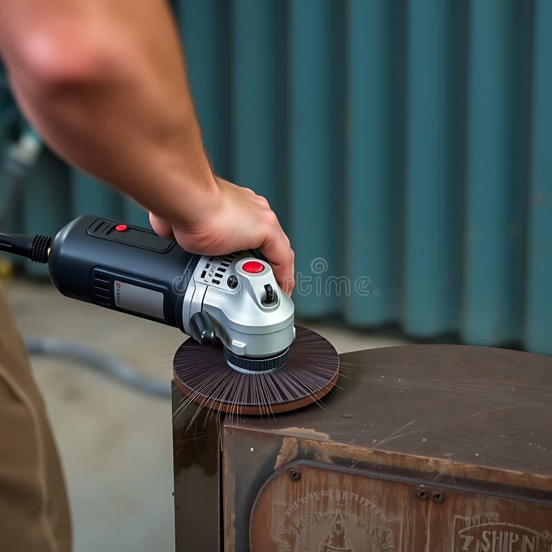 An Over the Shoulder View of a Person Using a Power Grinding Tool on a ...