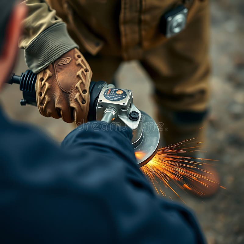 An Over the Shoulder View of a Person Using a Power Grinding Tool on a ...