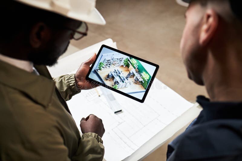 Unrecognizable Architects Looking at Office Layout Stock Image - Image ...