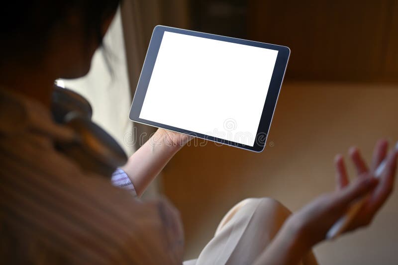 Over Shoulder View Young Businesswoman Using Digital Tablet at Modern ...