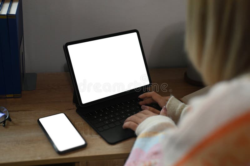 Young Woman Using Computer Tablet a Home. Stock Photo - Image of ...