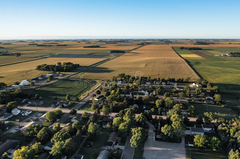 Over Small Rural Town and Fields To Horizon Stock Image - Image of ...