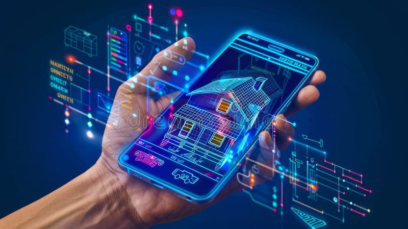 Over a Smartphone Screen, Smart Home Technology on a Side View. Remote ...