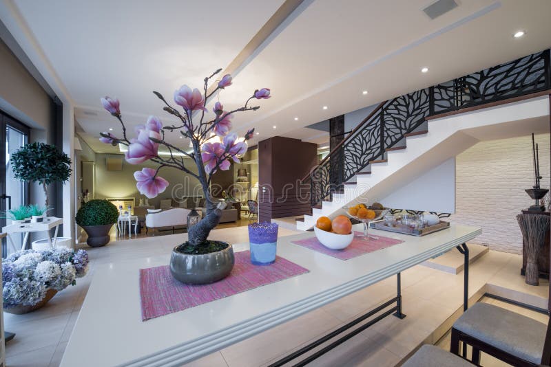 Over Table View To the Luxury Apartment Interior Stock Photo - Image of ...