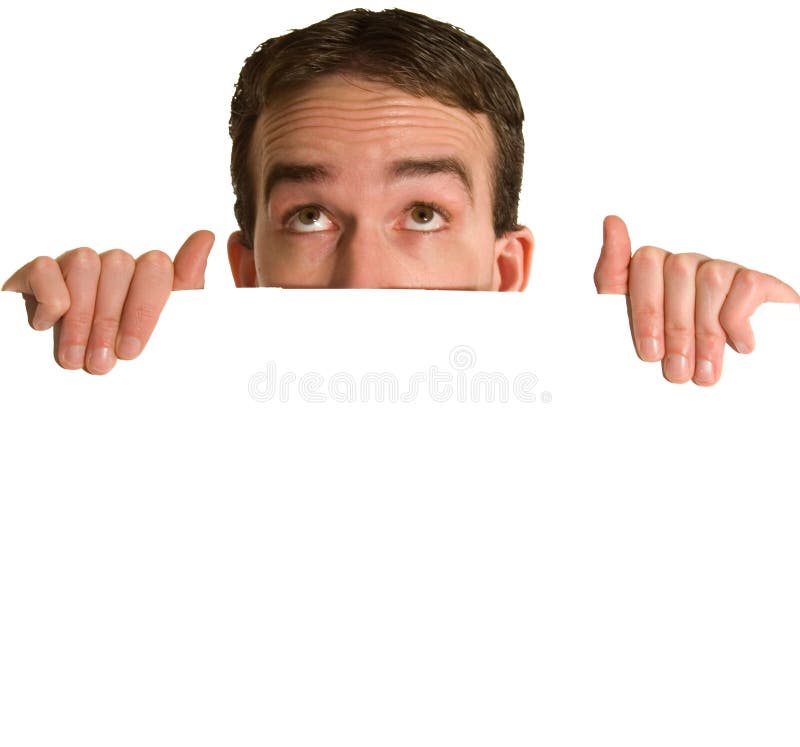 Man Looking Over Wall stock photo. Image of message, isolated - 9152790