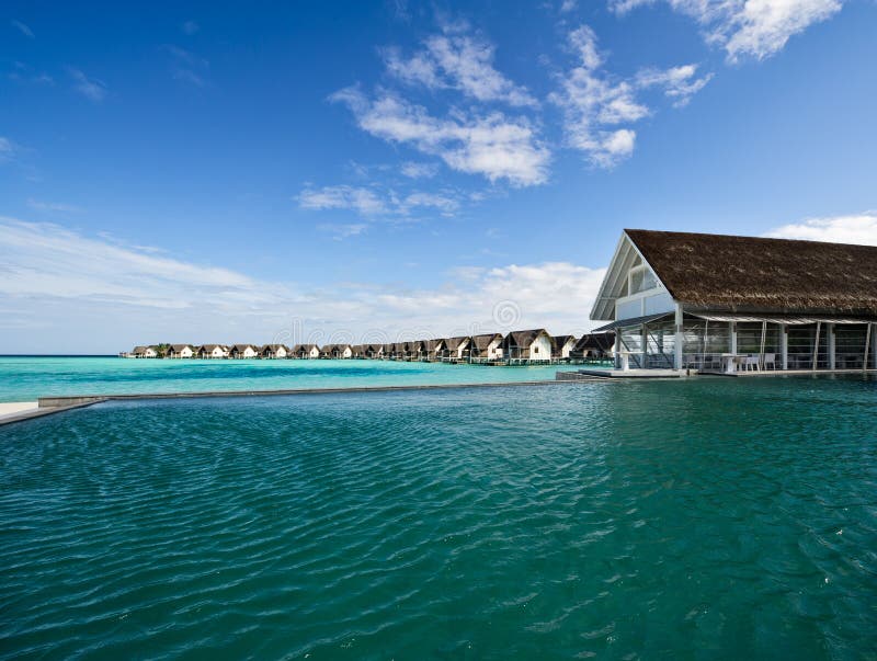 Over Water House and Swimming Pool in Beach Resort Stock Photo - Image ...