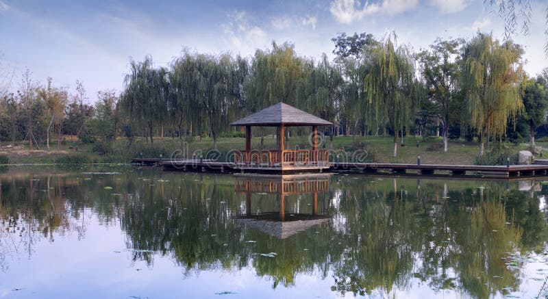 Over Water Pavilion in the Garden Stock Image - Image of garden ...