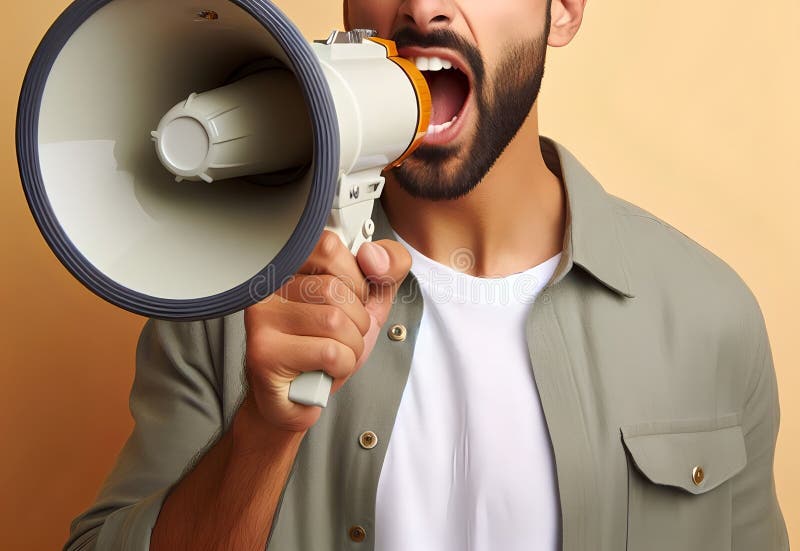 A Man Shouting Using Megaphone, Giving Instruction. Ai Image Generated ...
