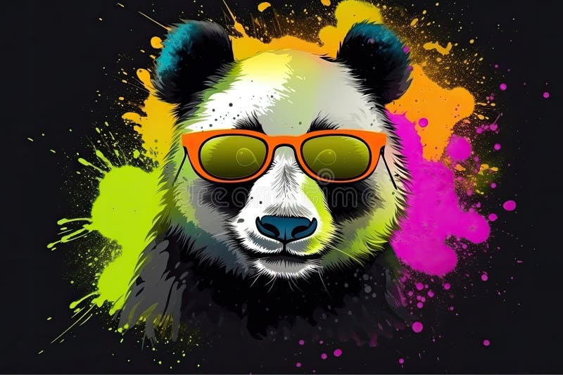 Panda in Sunglasses Realistic with Paint Splatter Abstract Generative ...