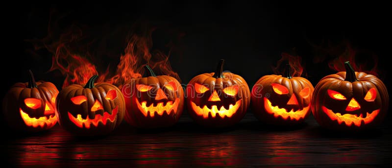 Halloween in Flame - Burning Pumpkins Generative AI Stock Illustration ...