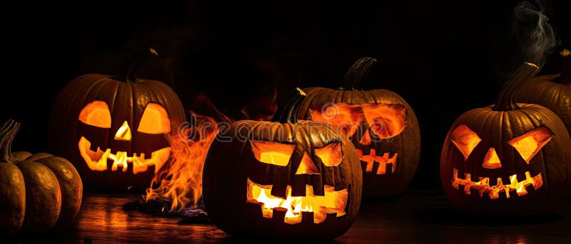 Halloween in Flame - Burning Pumpkins Generative AI Stock Illustration ...
