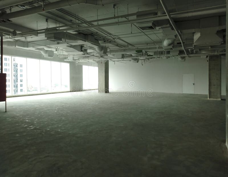 Full Indoor Shot of an Empty, Modern Office Space Under Construction or ...
