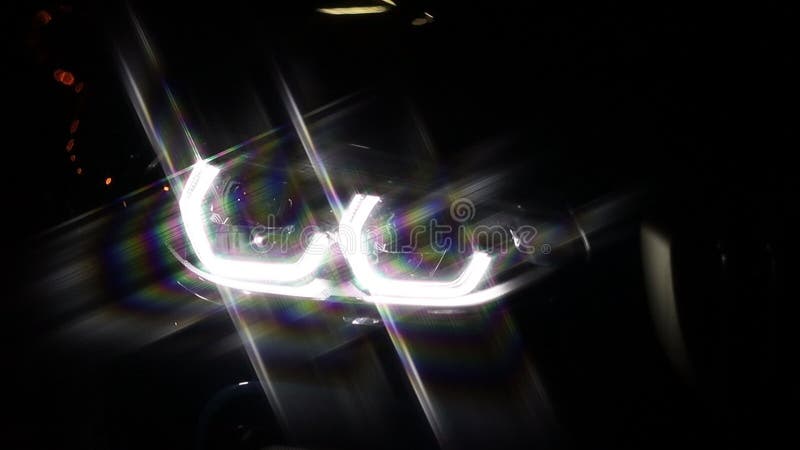 Overall LED Headlights of the Car. Close-up, with the Effect of Glare ...