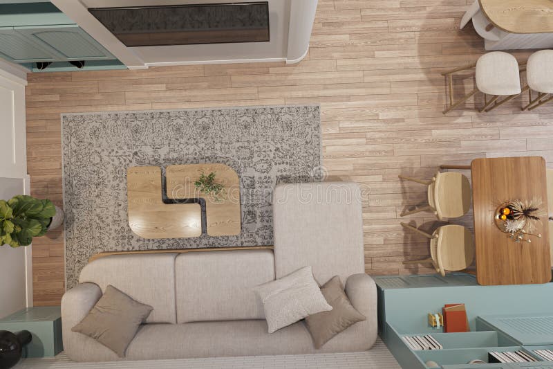 Overall Top View of Studio Apartment Interior with the Stylish Coffee ...