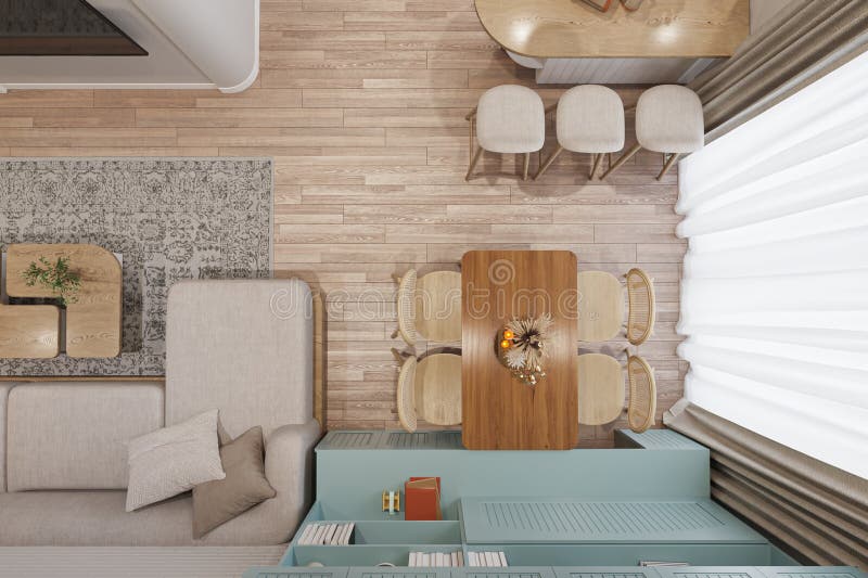 Overall Top View of Studio Apartment Interior with the Stylish Coffee ...