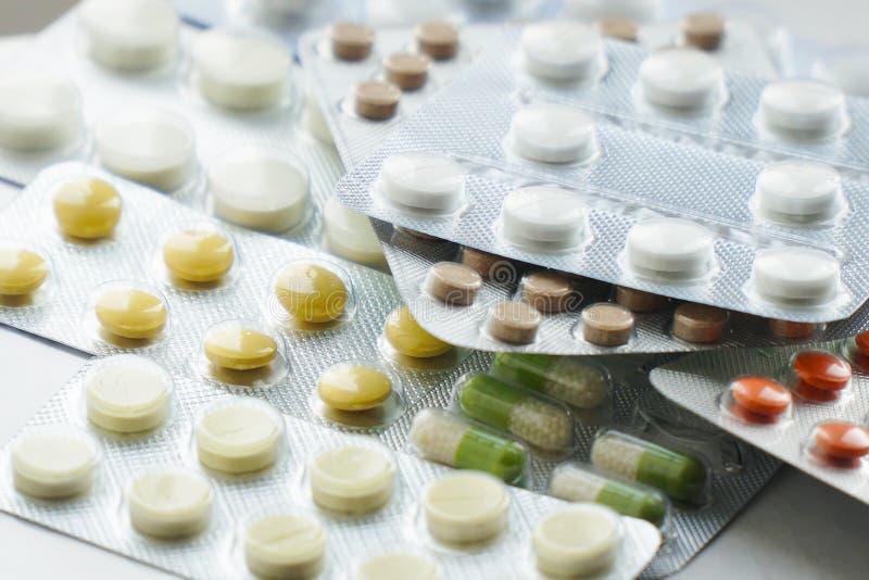 Overall View of Pharmaceutical Tablets and Capsules in Packages in ...