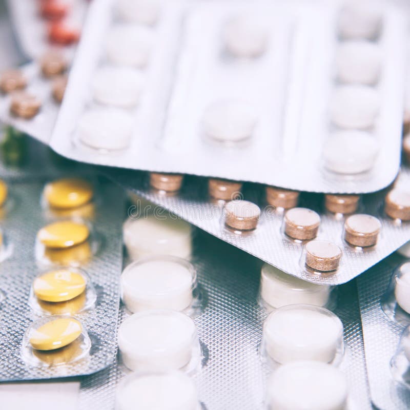 Overall View of Pharmaceutical Tablets and Capsules in Packages in ...