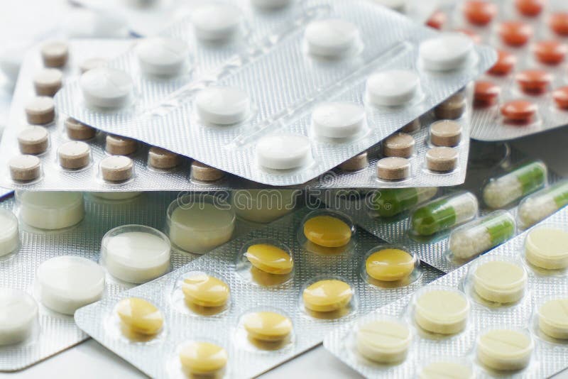Overall View of Pharmaceutical Tablets and Capsules in Packages in ...