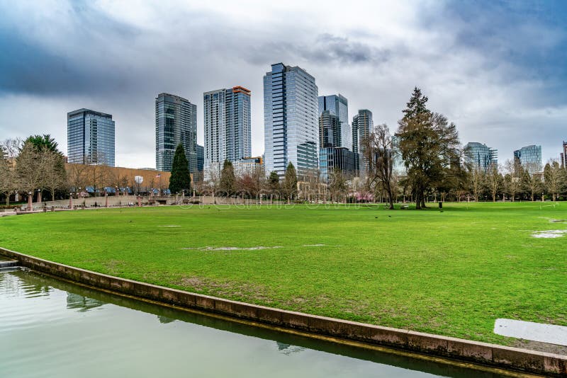 Overcast City Park stock image. Image of park, bellevue - 374328173