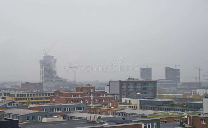 Overcast Cityscape Hamburg with Construction Cranes Stock Image - Image ...