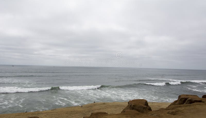 Overcast Day on the Pacific Ocean Stock Image - Image of shore, gull ...